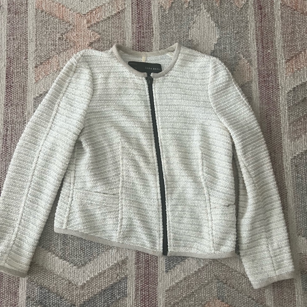 Zara Cream Tweed Boucle Cropped Jacket - Gem